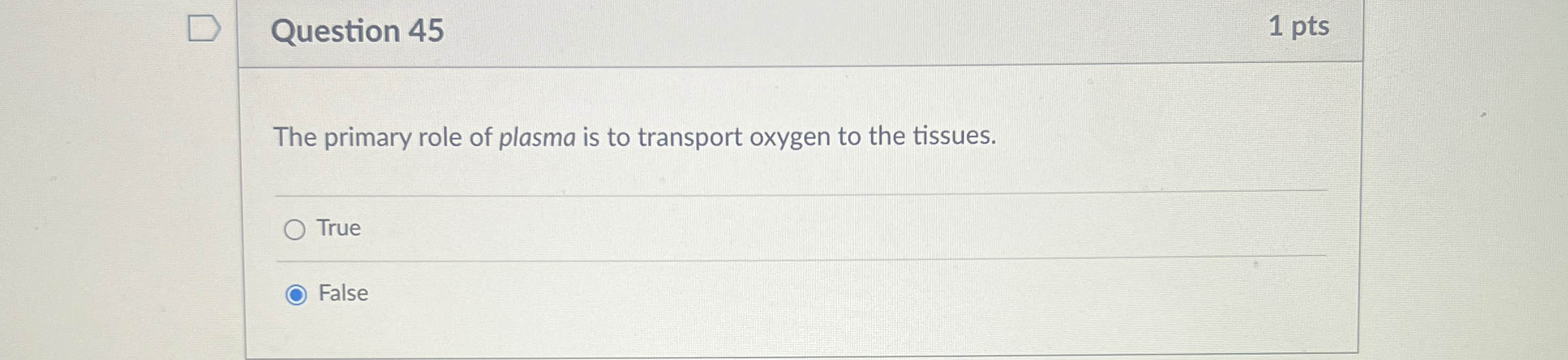 Solved Question 451 ﻿ptsThe primary role of plasma is to | Chegg.com