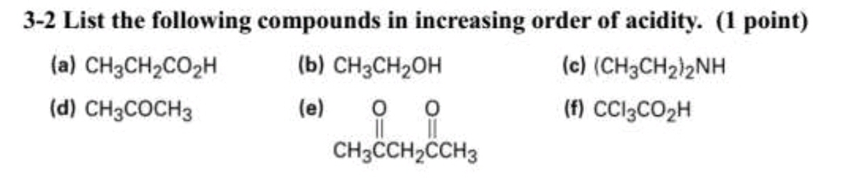 Solved 3-2 ﻿List the following compounds in increasing order | Chegg.com