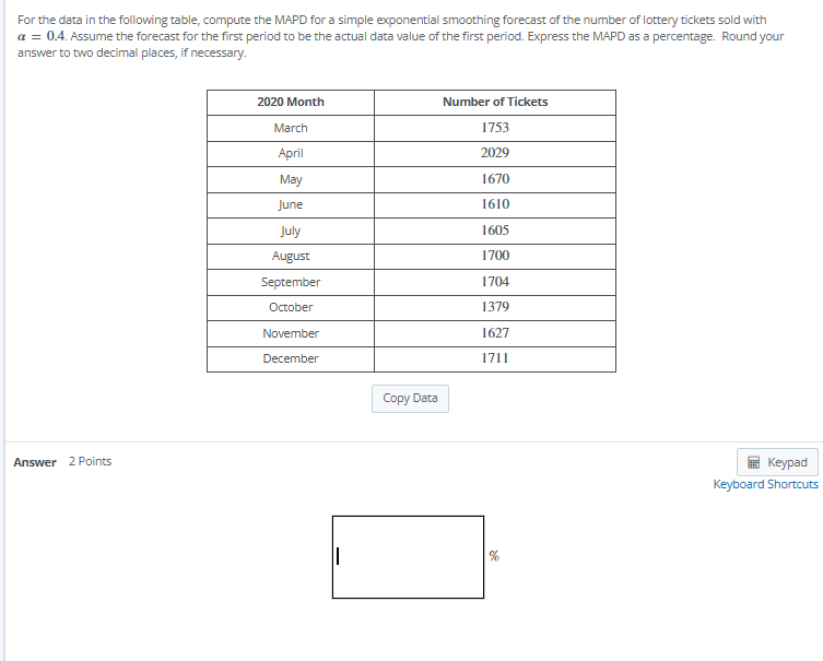Solved For the data in the following table, compute the MAPD | Chegg.com