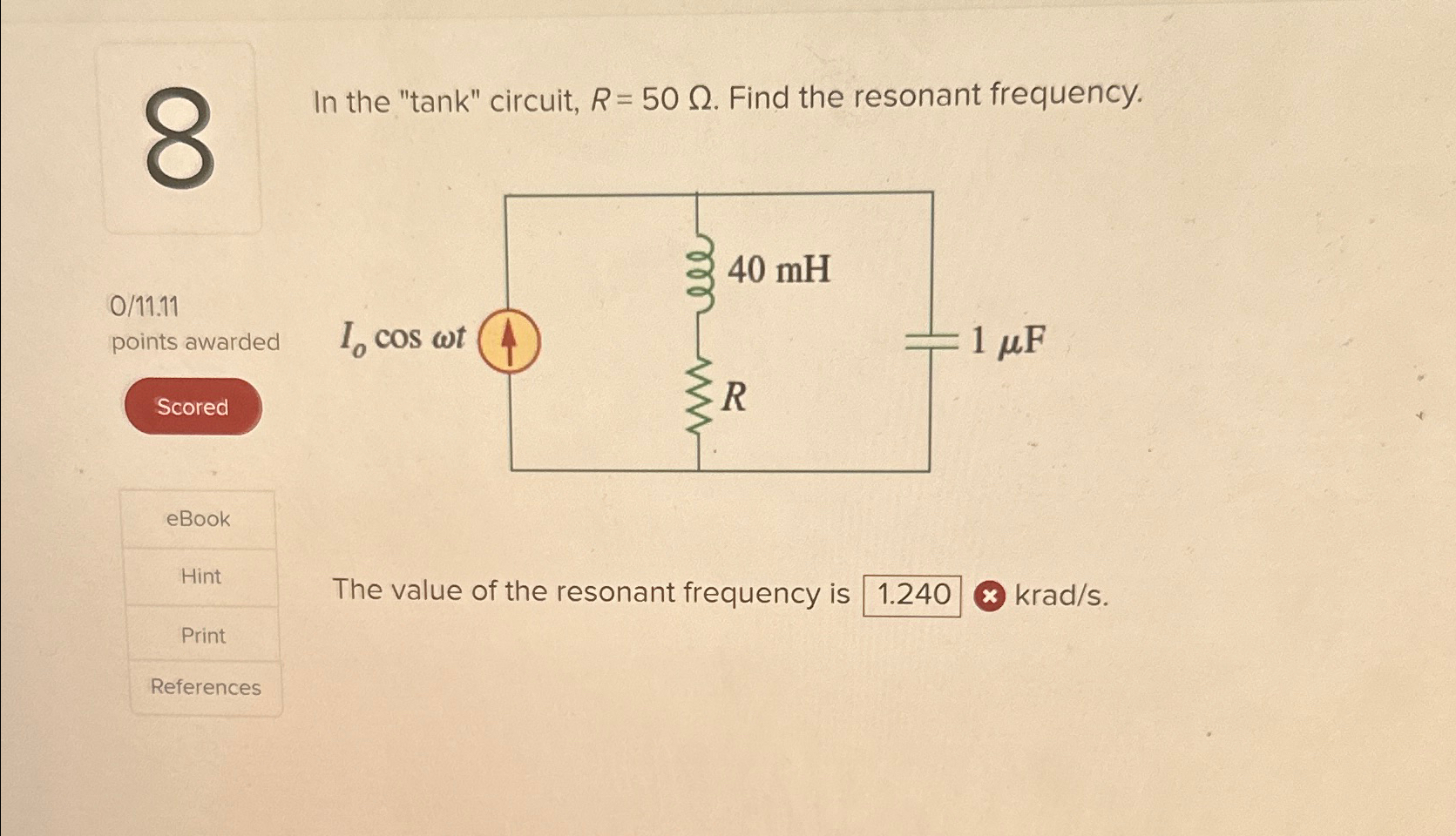 Solved In the "tank" circuit, R=50Ω. ﻿Find the resonant | Chegg.com
