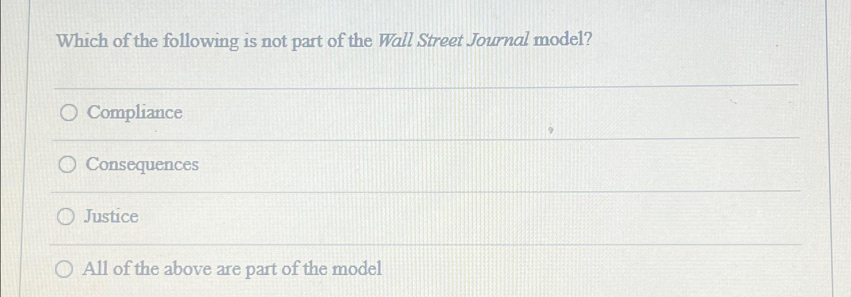 Solved Which of the following is not part of the Wall Street | Chegg.com