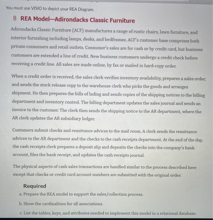 You must use VISIO to depict your REA Diagram. 8 REA | Chegg.com