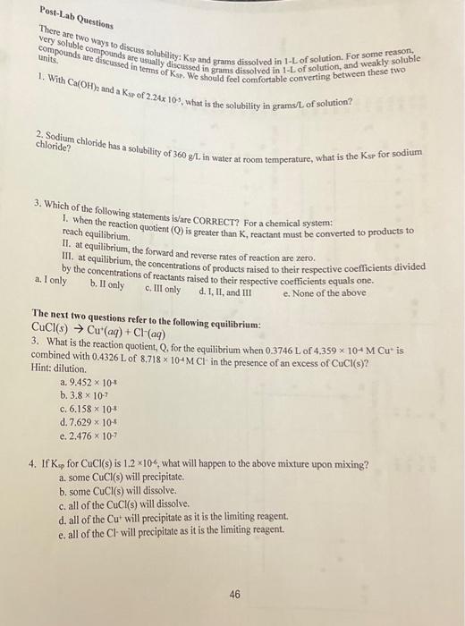 Solved Post-Lab Questions There are two ways to discuss | Chegg.com