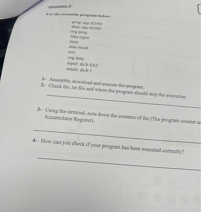 Solved Question 2: For the assemble program below: prog: equ | Chegg.com