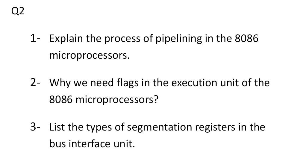 Solved Q2 1- Explain the process of pipelining in the 8086 | Chegg.com