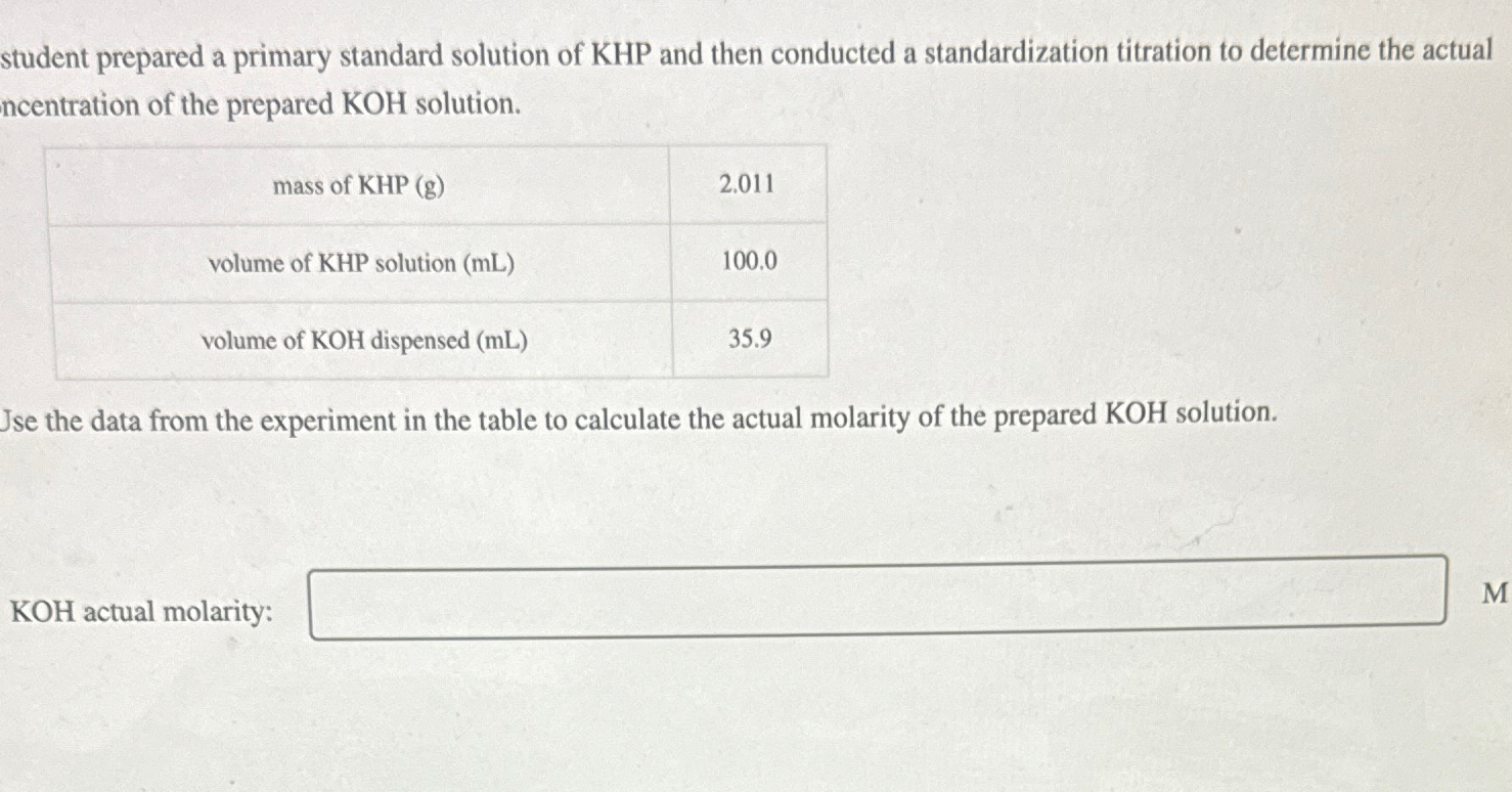 Solved student prepared a primary standard solution of KHP | Chegg.com