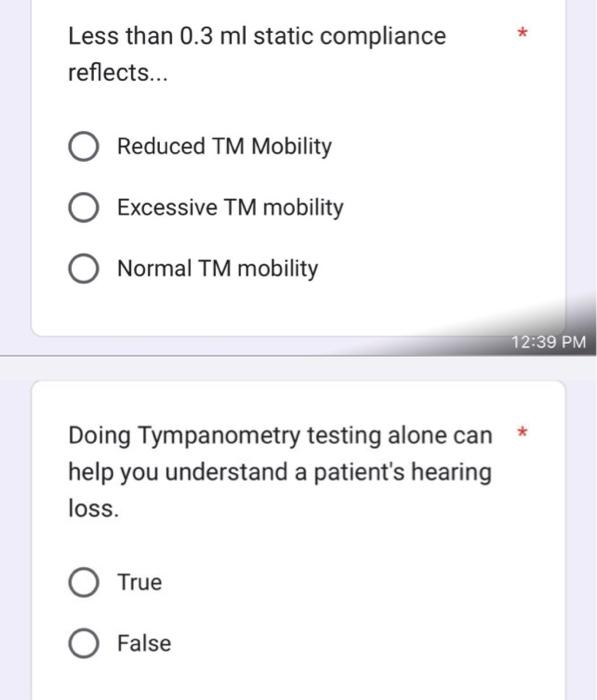 Solved Less than 0.3ml static compliance reflects... Reduced | Chegg.com