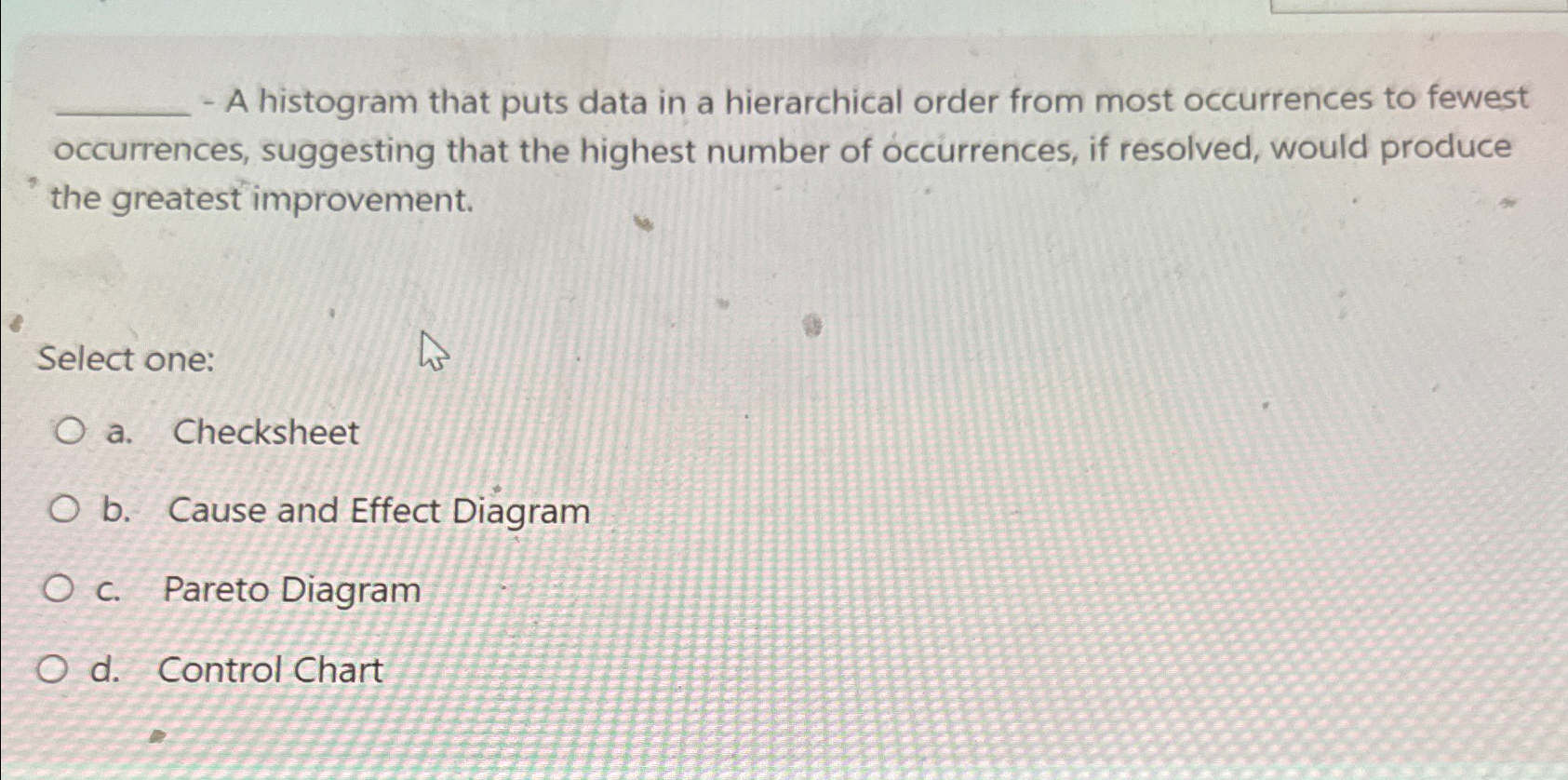 Solved A histogram that puts data in a hierarchical order | Chegg.com