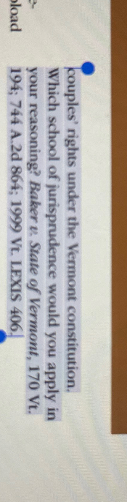 Solved couples' rights under the Vermont constitution. Which | Chegg.com