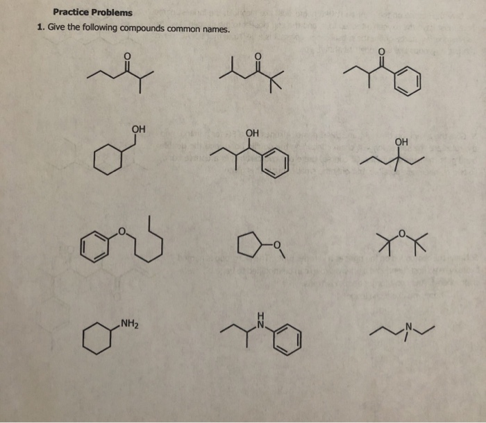 Solved Practice Problems 1. Give the following compounds | Chegg.com