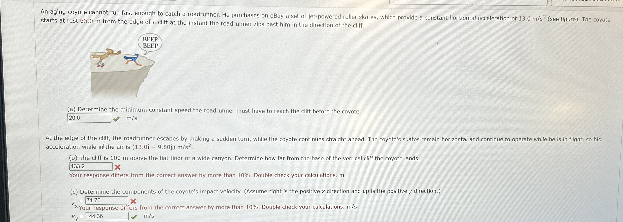 Solved starts at rest 65.0 ﻿m from the edge of a cliff at | Chegg.com