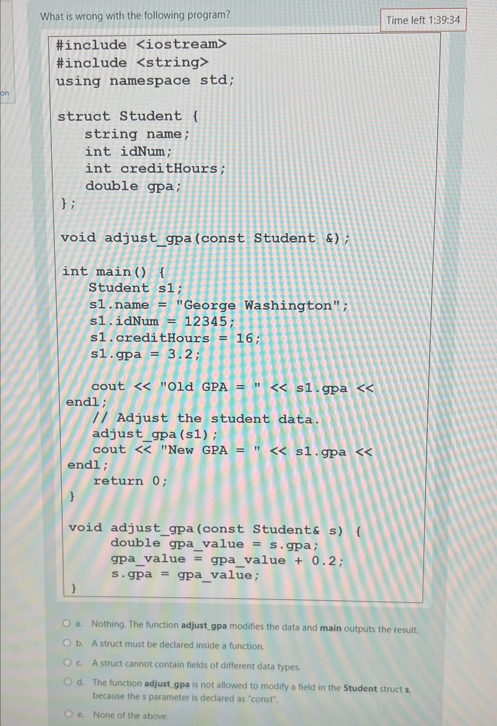 Solved What is wrong with the following program?Time left | Chegg.com