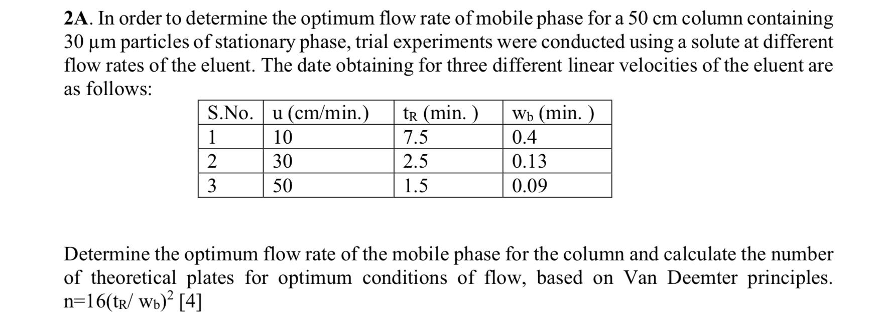 Solved 2A. ﻿In order to determine the optimum flow rate of | Chegg.com