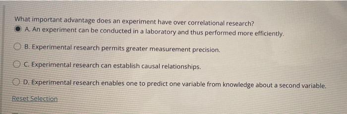 Solved What important advantage does an experiment have over | Chegg.com