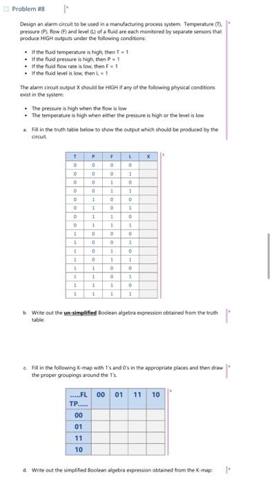 Solved Design an alarm circuit to be used in a manufacturing | Chegg.com