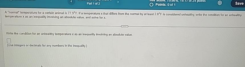 Solved Part 1 ﻿of 2Points: 0 ﻿of 1A "normal" temperature for | Chegg.com