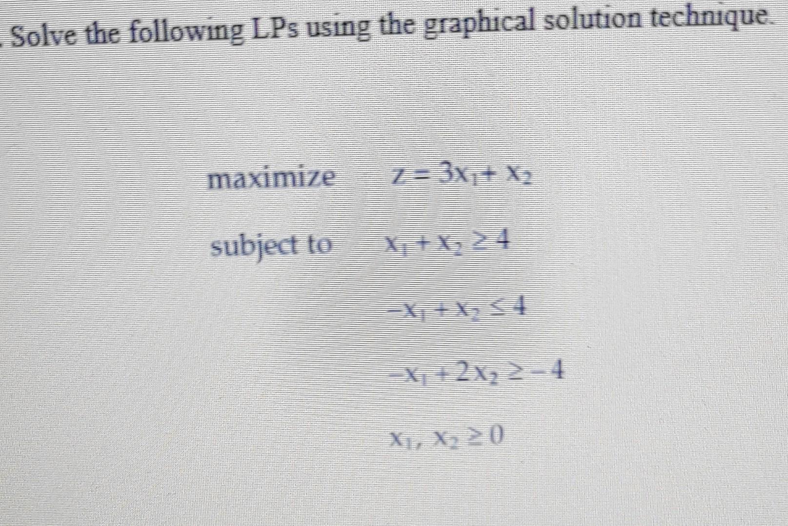 Solved Solve the following LPs using the graphical solution | Chegg.com Solved Solve the following LPs using the graphical solution | Chegg.com