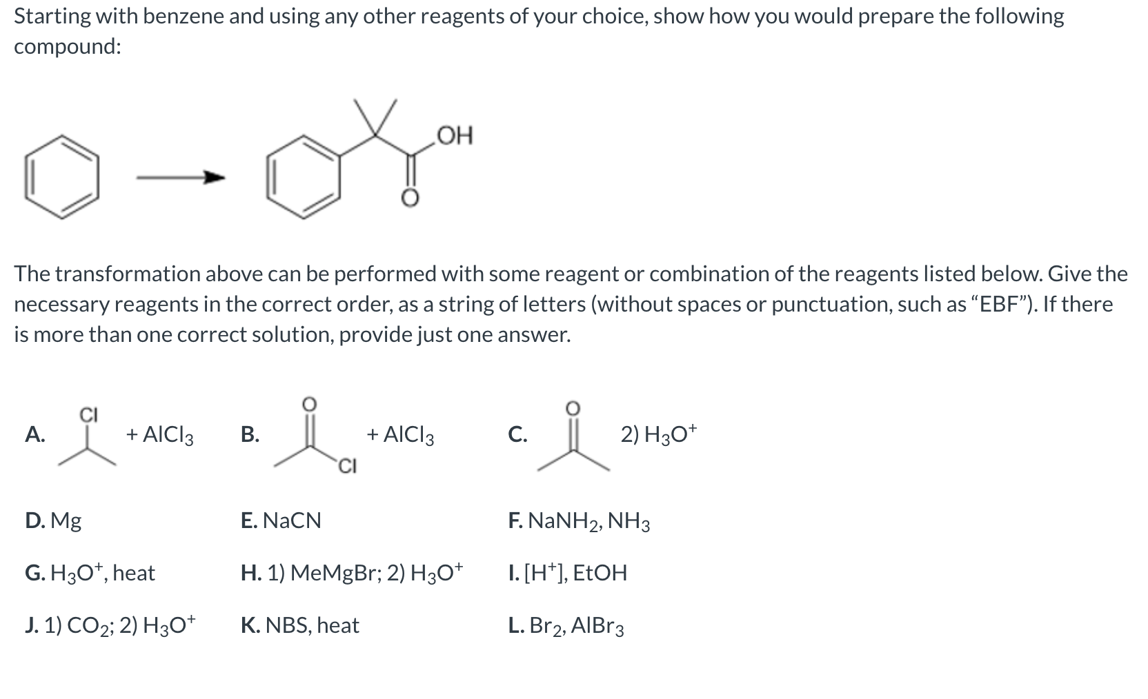 Solved Starting with benzene and using any other reagents of | Chegg.com