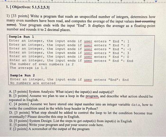 Solved 1) [33 points] Write a program that reads an | Chegg.com