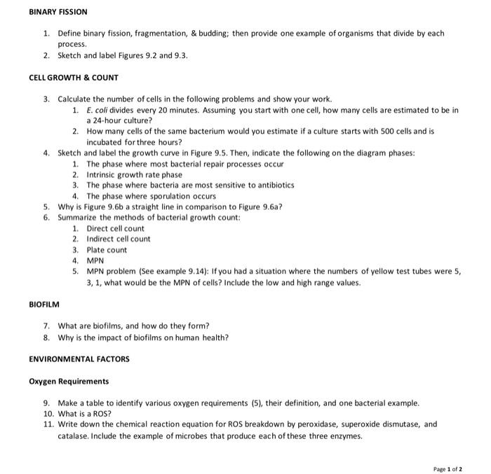 Solved BINARY FISSION 1. Define binary fission, | Chegg.com