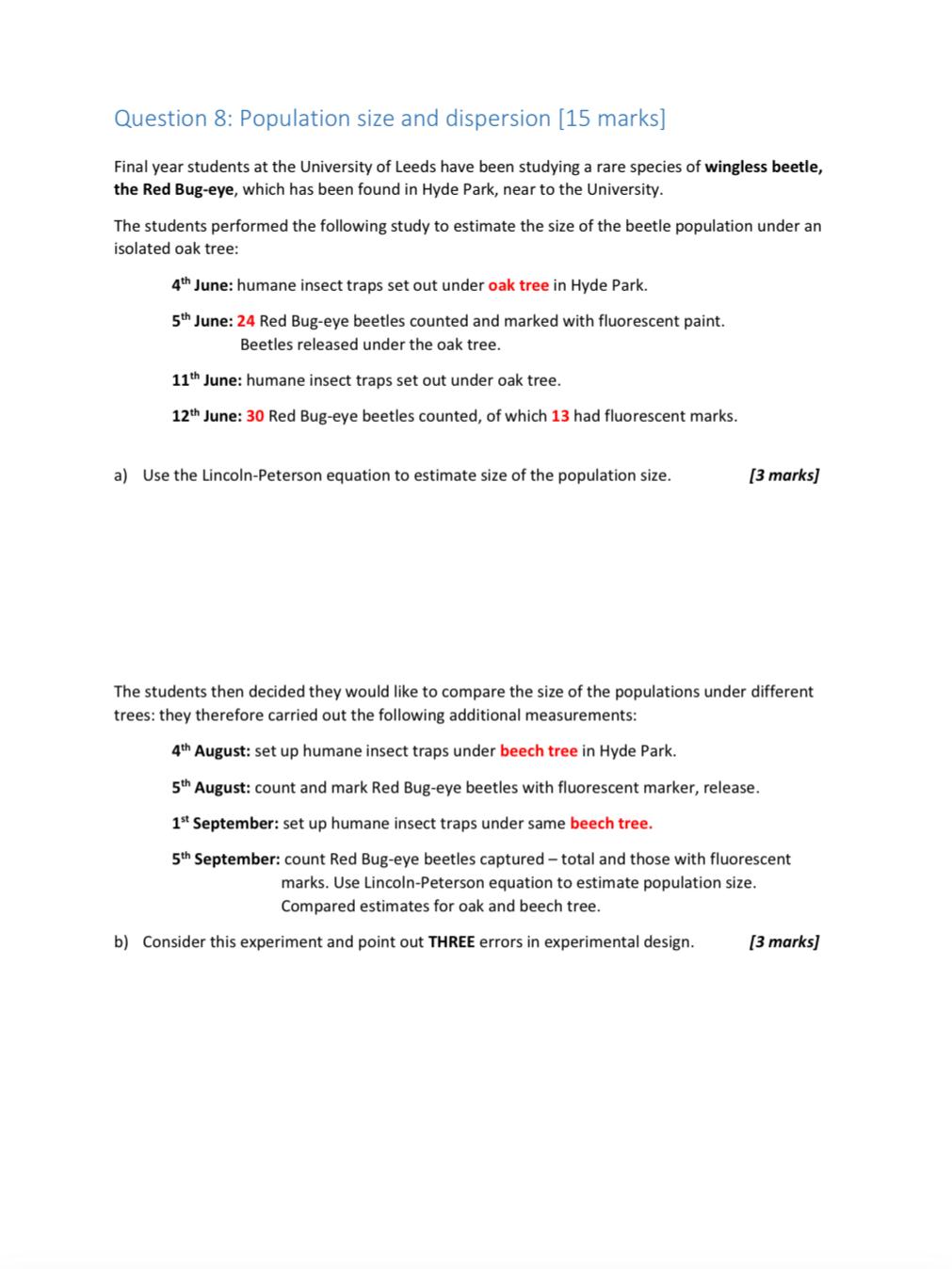 Solved Question 8: Population size and dispersion [15 | Chegg.com