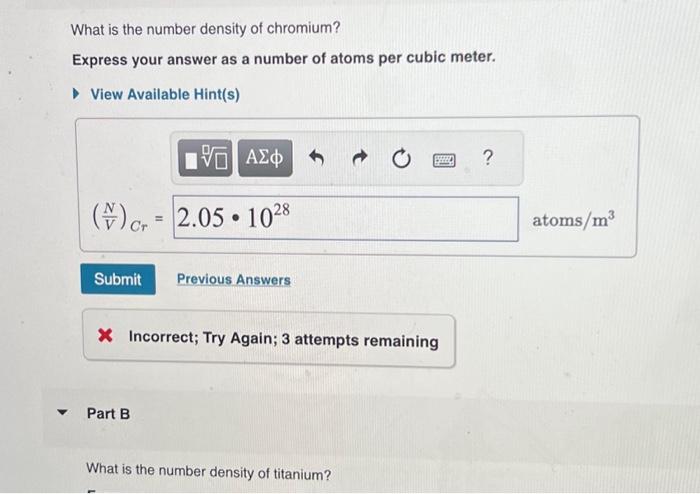 Solved What is the number density of chromium? Express your | Chegg.com