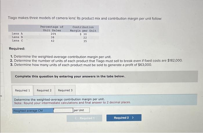 Solved Tiago makes three models of camera lens: Its product | Chegg.com