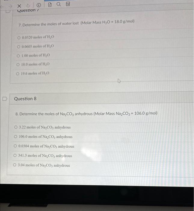 7. Determine the moles of water lost (Molar Mass | Chegg.com