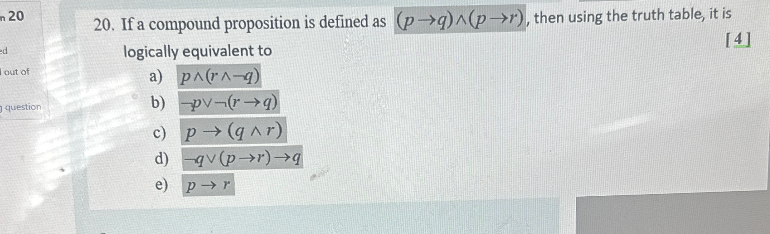 Solved If a compound proposition is defined as (p→q)??(p→r), | Chegg.com