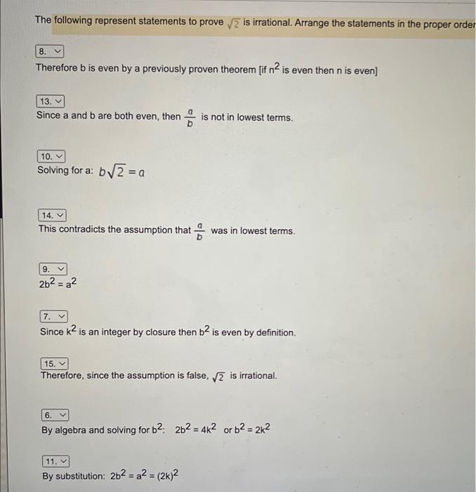 Solved The following represent statements to prove 2 is | Chegg.com