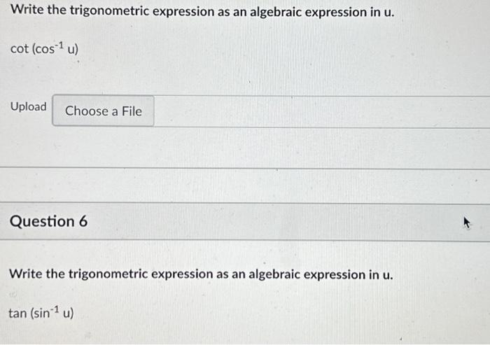 Solved Write the trigonometric expression as an algebraic | Chegg.com