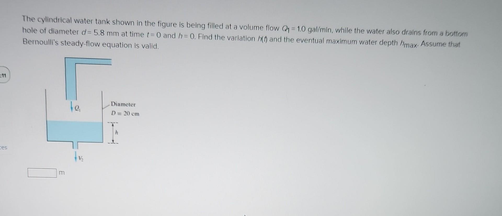 Solved The cylindrical water tank shown in the figure is | Chegg.com