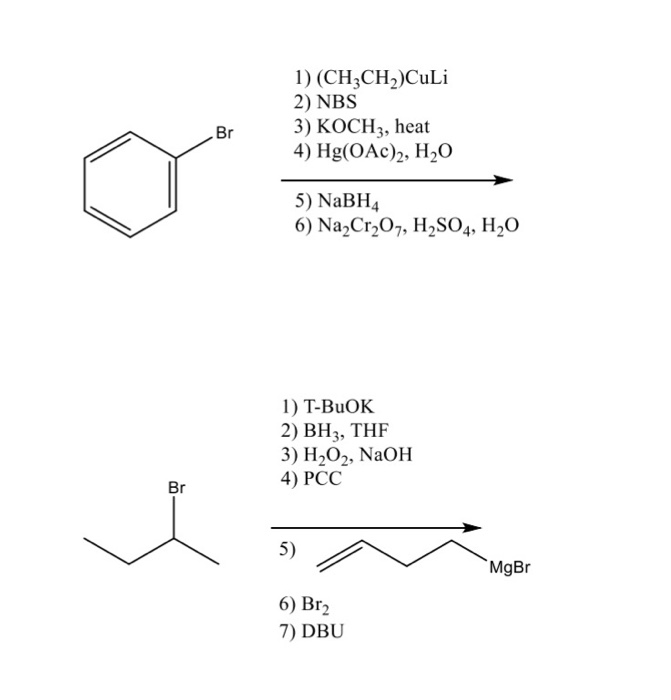 Solved 1) (CH3CH2)Culi 2) NBS 3) KOCH3, heat 4) Hg(OAc)2, | Chegg.com