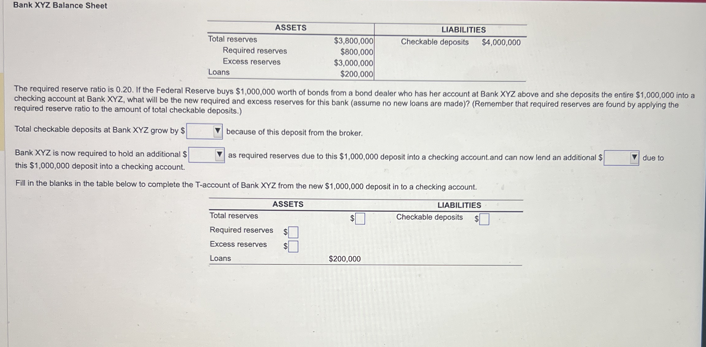 Solved Bank XYZ Balance | Chegg.com