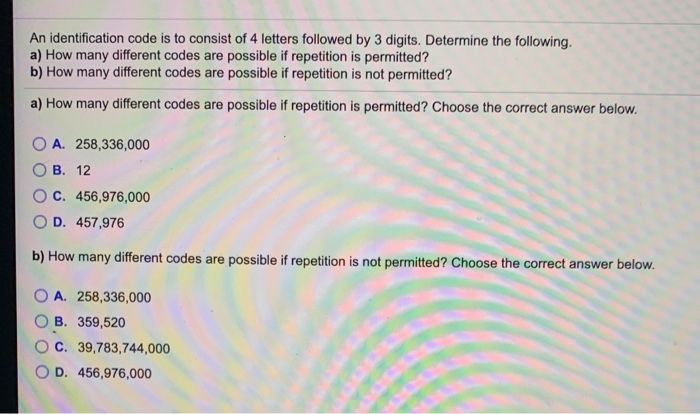 Solved An identification code is to consist of 4 letters | Chegg.com