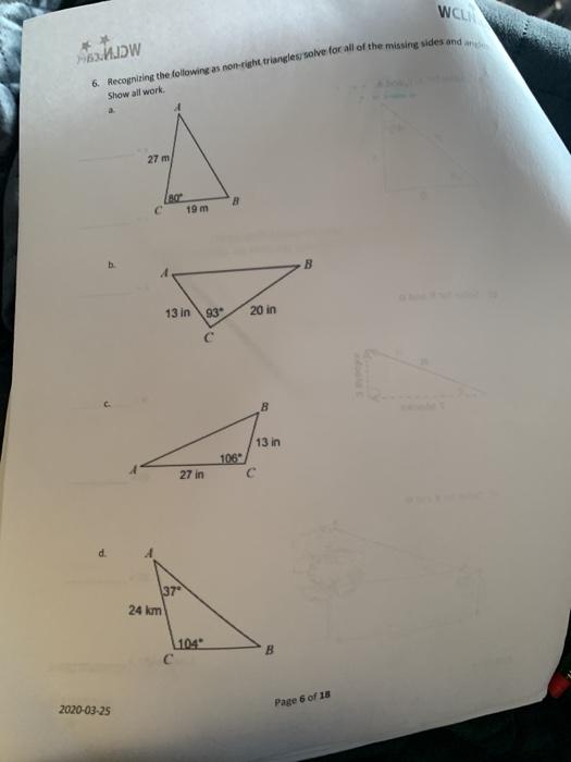 Solved solve for the following non right triangles and find | Chegg.com
