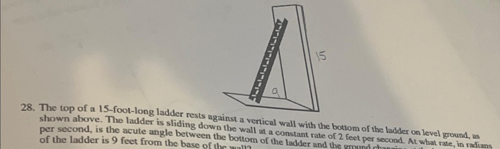 Solved The top of a 15-foot-long ladder rests against a | Chegg.com