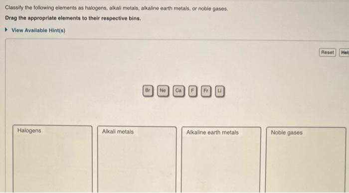 Solved Classity the following elements as halogens, alkali | Chegg.com