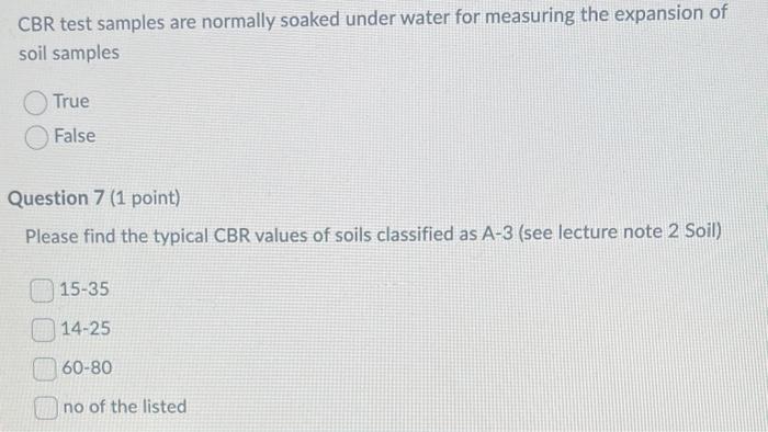 Solved CBR test samples are normally soaked under water for | Chegg.com
