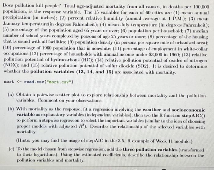 Solved Does pollution kill people? Total age-adjusted | Chegg.com
