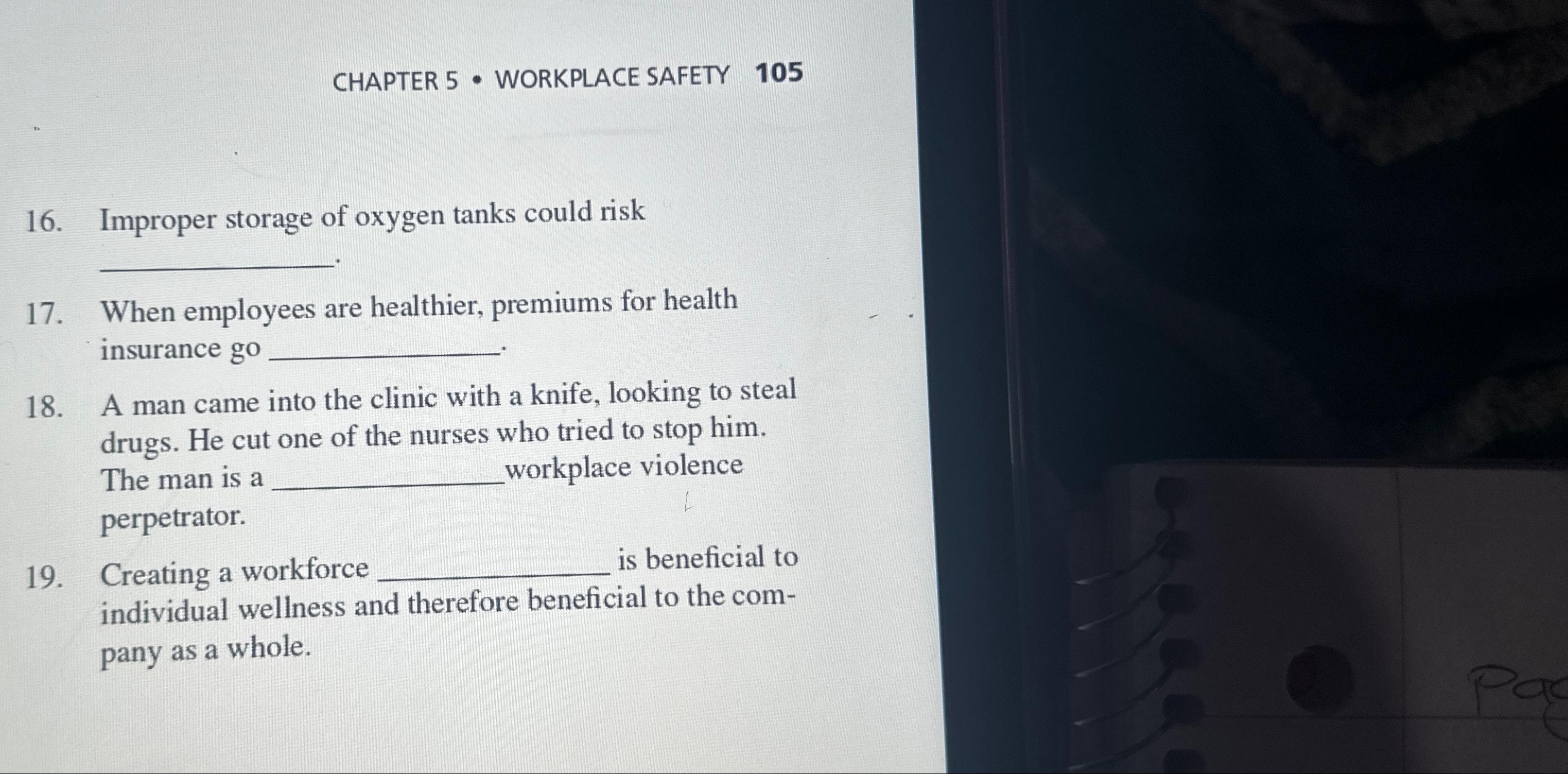 Solved CHAPTER 5 - ﻿WORKPLACE SAFETY 10516. ﻿Improper | Chegg.com