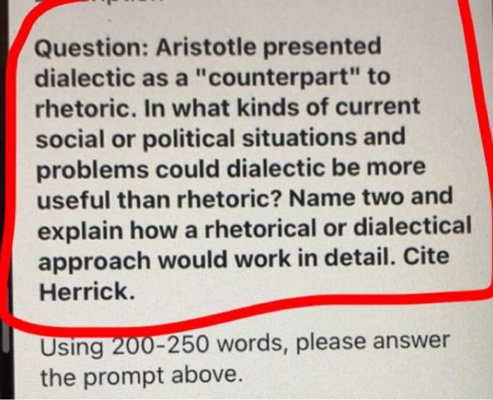 Question: Aristotle presented dialectic as a | Chegg.com