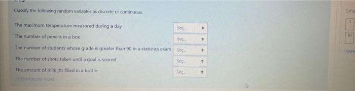 Solved Classify the following random variables as discrete | Chegg.com