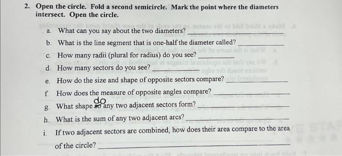 Solved 2. Open the circle. Fold a second semicircle. Mark | Chegg.com