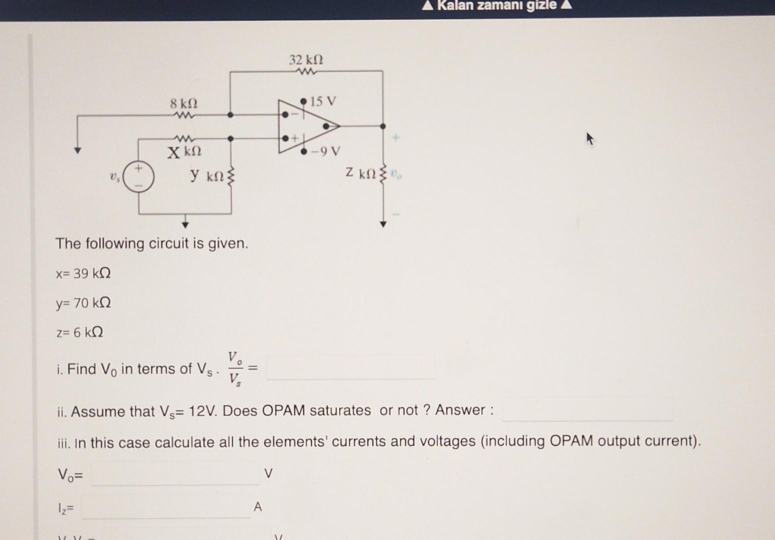 Solved The following circuit is given. x=39kΩy=70kΩz=6kΩ i. | Chegg.com