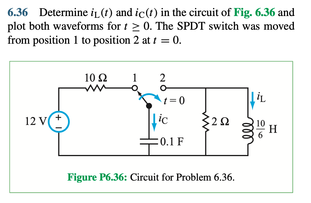 Solved 6.36 ﻿Determine iL(t) ﻿and iC(t) ﻿in the circuit of | Chegg.com