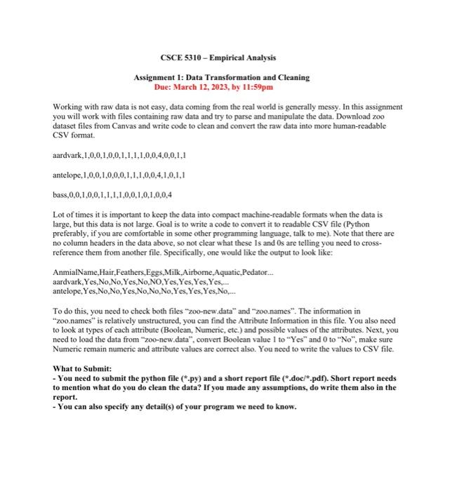 Solved CSCE 5310 - Empirical Analysis Assignment 1: Data | Chegg.com