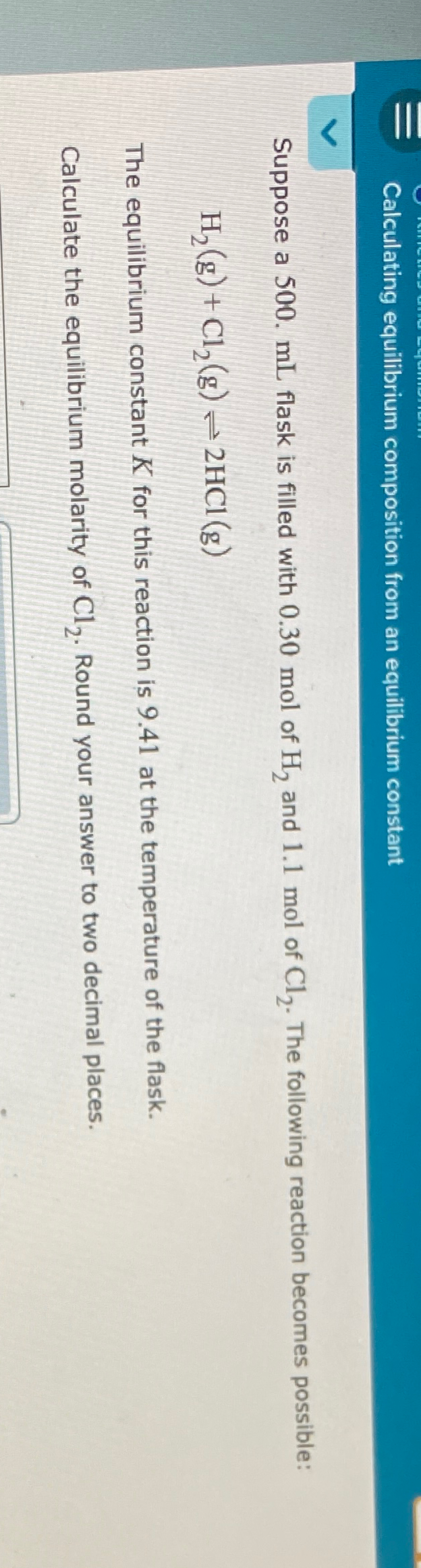 Solved Calculating equilibrium composition from an | Chegg.com