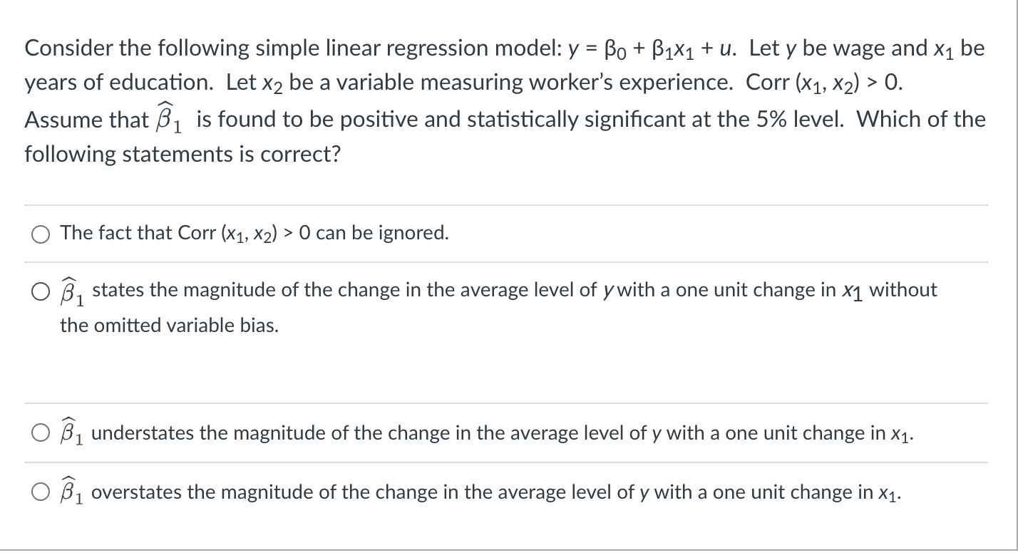 Solved Consider the following simple linear regression | Chegg.com