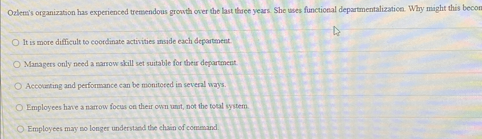 Solved Ozlem's organization has experienced tremendous | Chegg.com